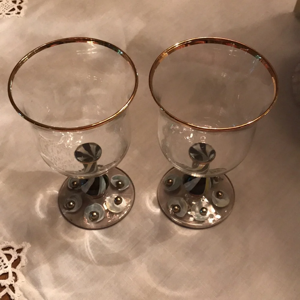 Dining | Pair Mackenzie Childs Tango Water Glass Goblet Hand Painted ...